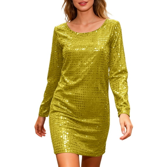 Carnival Sparkly Dresses for Women Holiday Dresses Sequin Long Sleeve ...