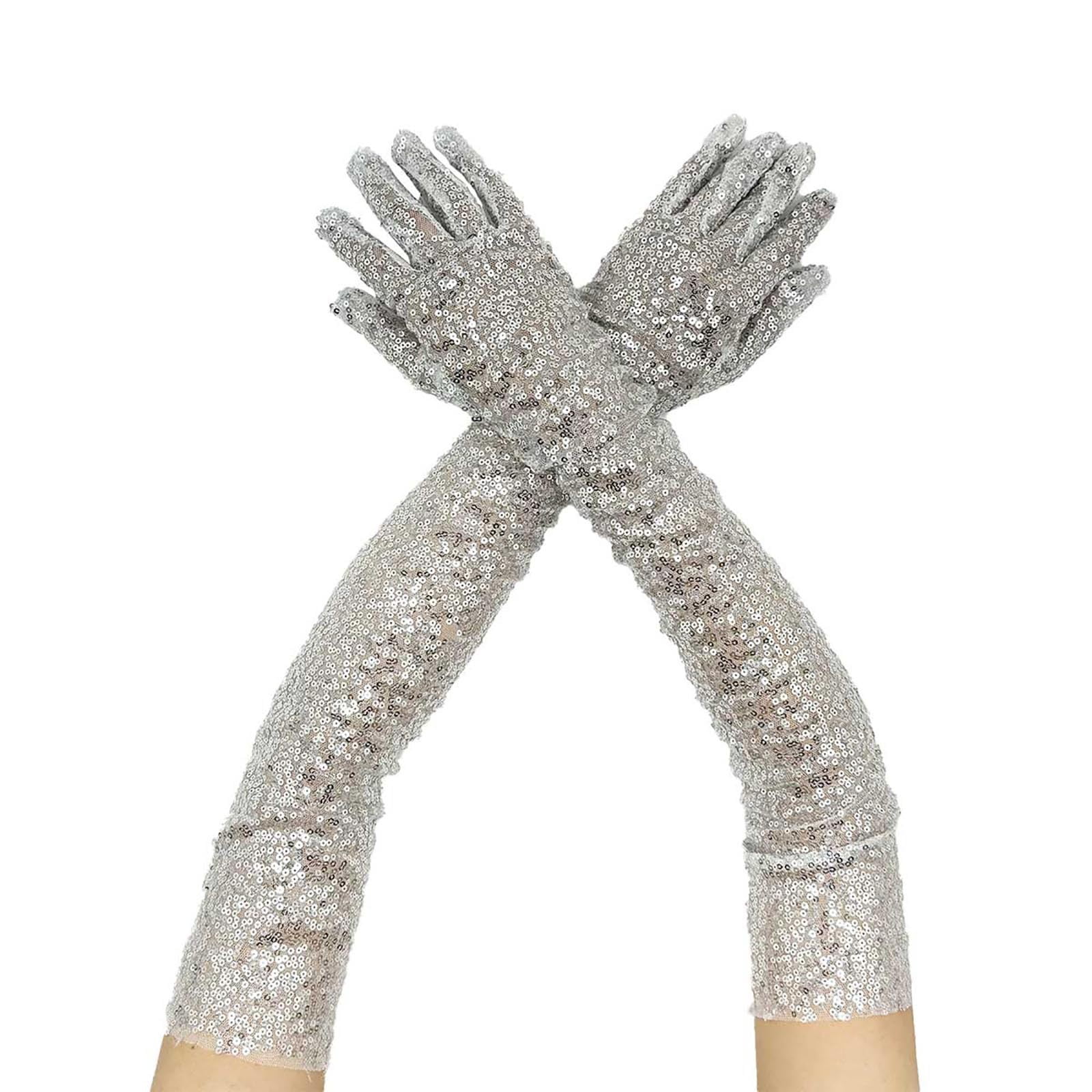 Carnival Sparkly Sequin Gloves, Long 60cm Reflective Glitter Gloves ...
