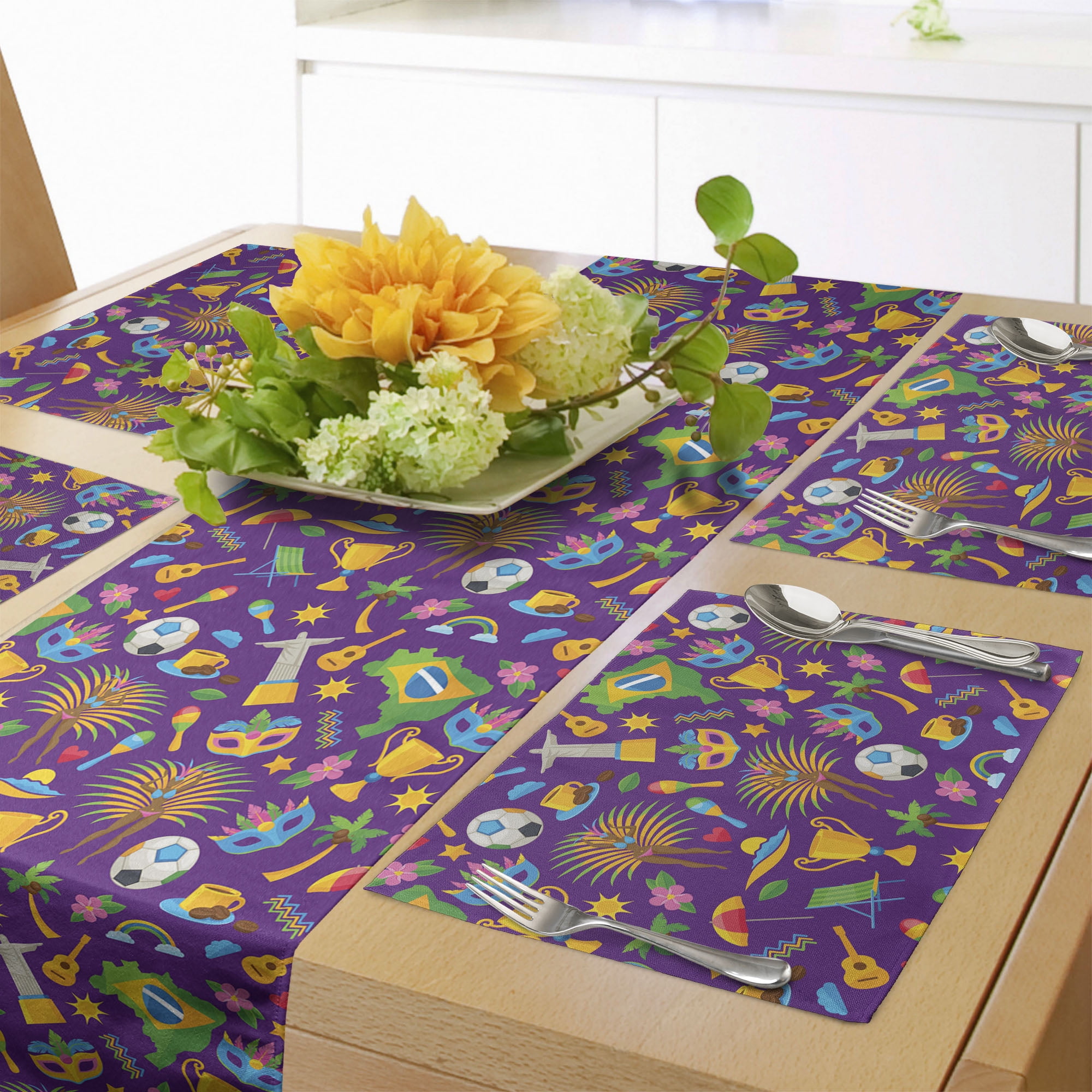 Carnival Table Runner & Placemats, Brazilian and Map Flag Samba Dancer ...