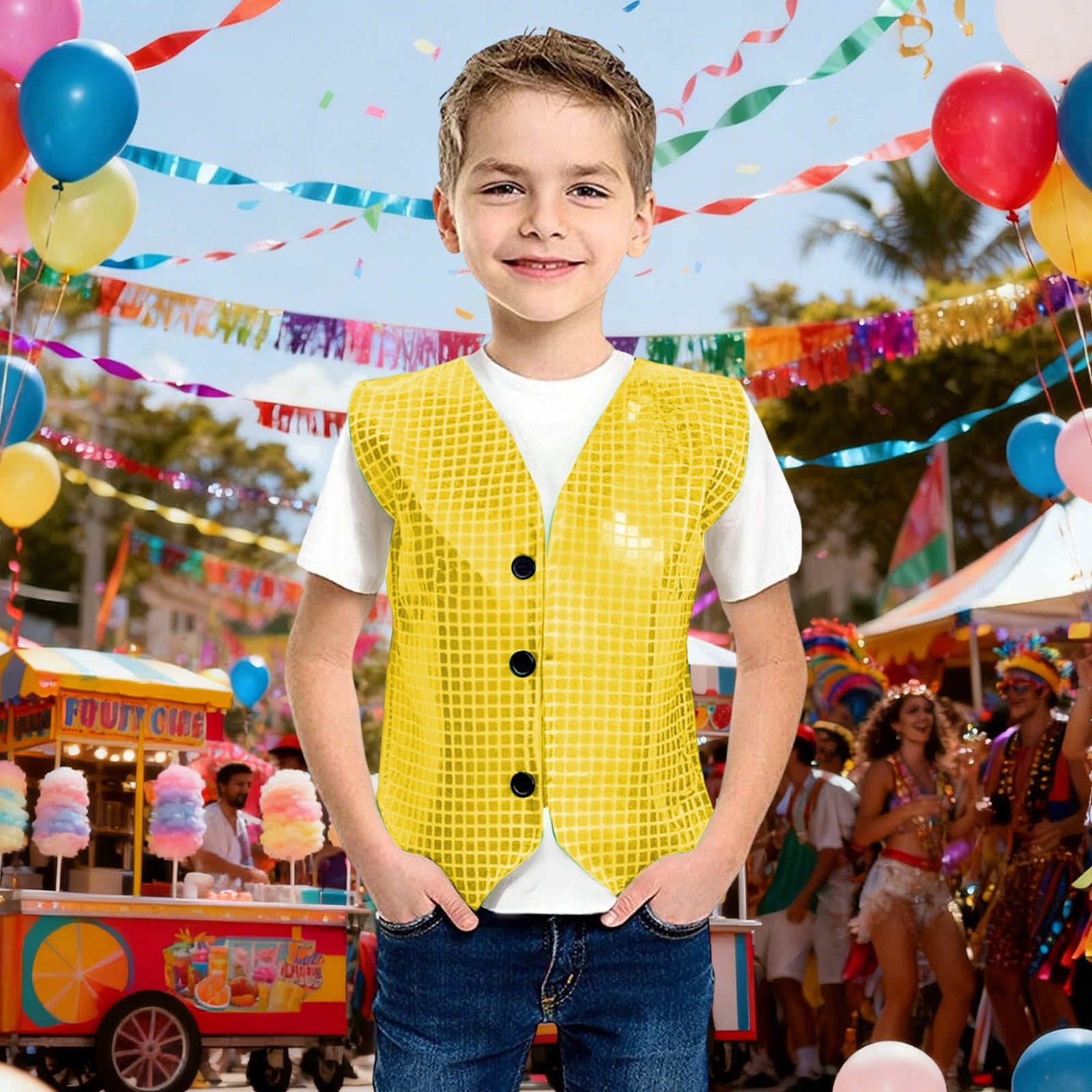 Carnival Themed Boys Vest Featuring Square Patchwork Sequin Applique ...