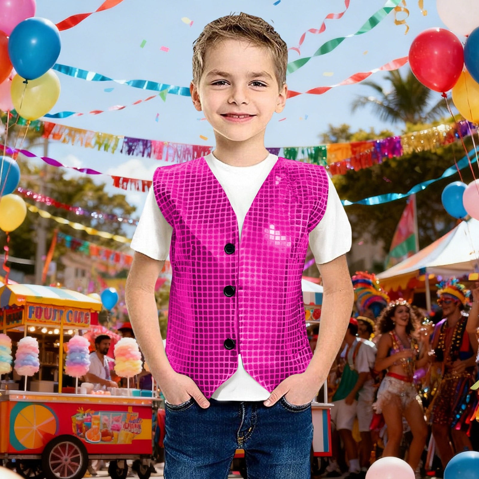 Carnival Themed Boys Vest Featuring Square Patchwork and Sequin ...
