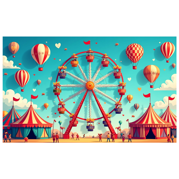 Carnival Themed Ferris Wheel Hot Air Balloon Backdrop Banner ...