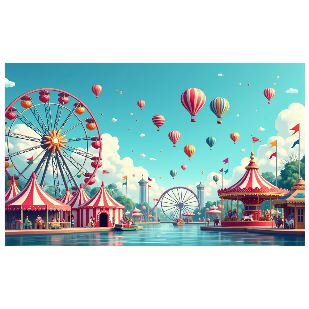Carnival Themed Ferris Wheel Hot Air Balloon Backdrop Banner ...