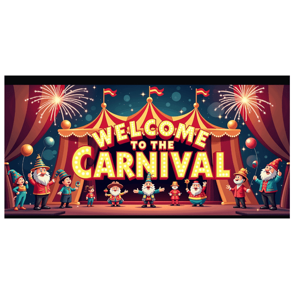 Carnival Welcome Banner Circus Clown Elephant Balloons Tent Backdrop ...