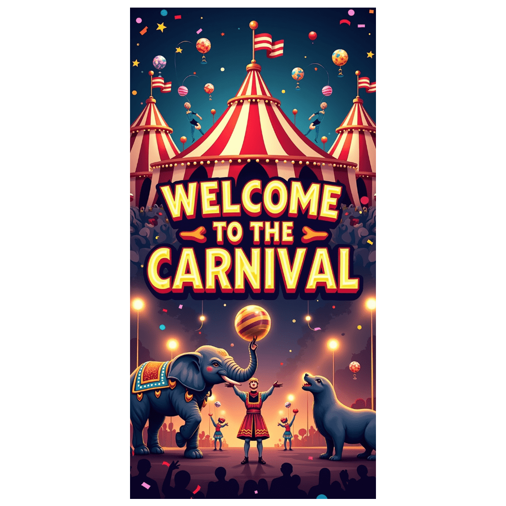 Carnival Welcome Banner Circus Clown Elephant Balloons Tent Backdrop ...
