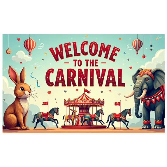 Carnival Welcome Banner Circus Clown Elephant Balloons Tent Backdrop ...