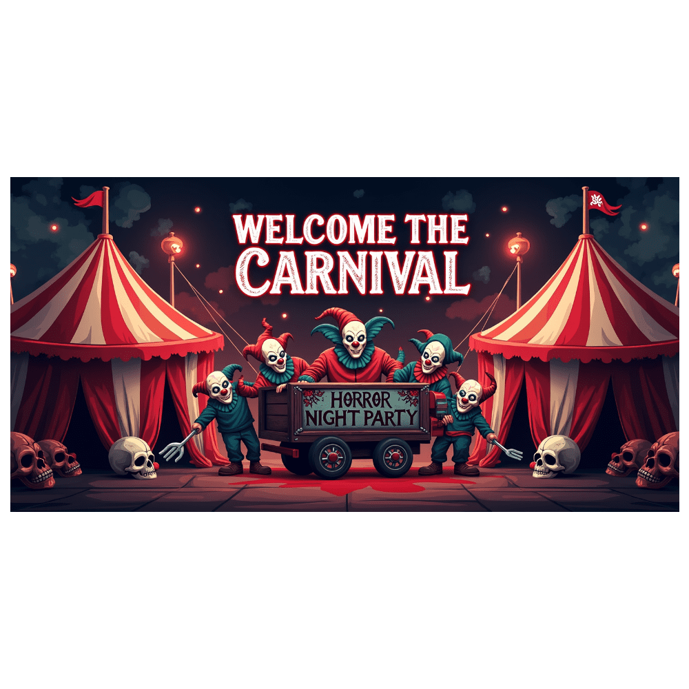 Carnival Welcome Banner Circus Clown Elephant Balloons Tent Backdrop ...