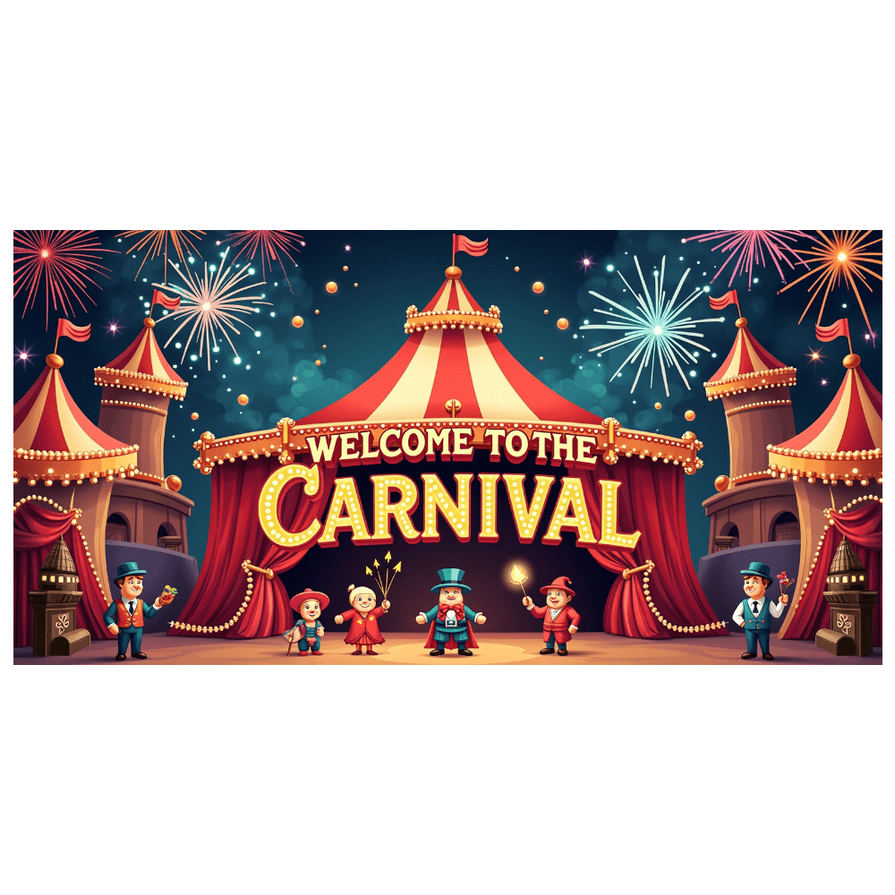Carnival Welcome Banner Circus Clown Elephant Balloons Tent Backdrop ...