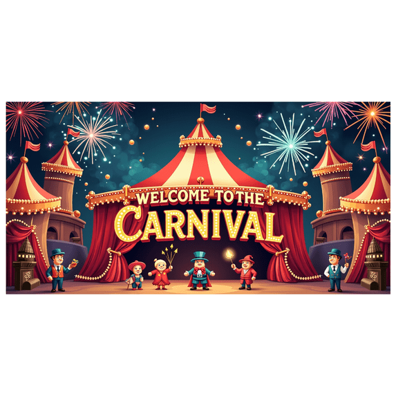 Carnival Welcome Banner Circus Clown Elephant Balloons Tent Backdrop ...