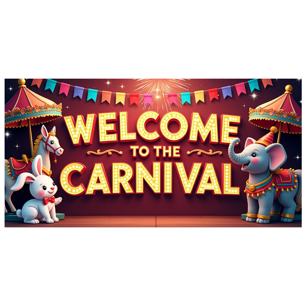 Carnival Welcome Banner Circus Clown Elephant Balloons Tent Backdrop ...