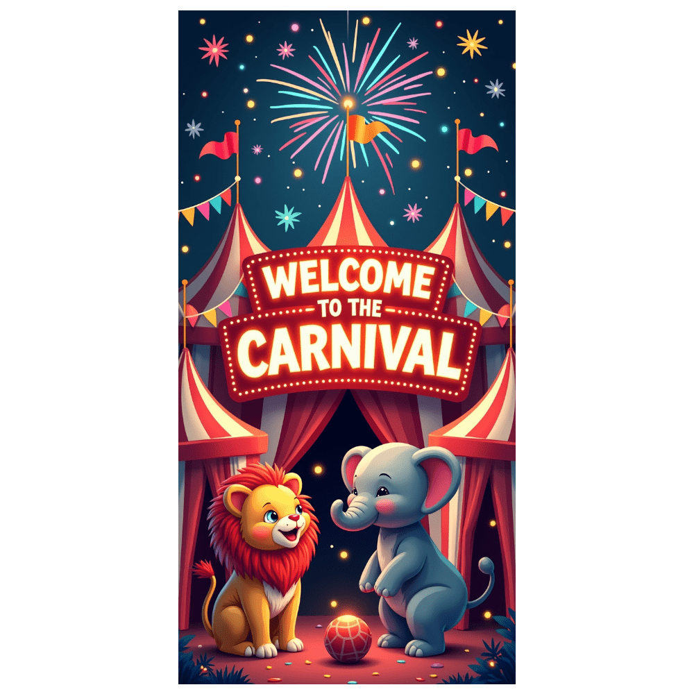 Carnival Welcome Banner Circus Clown Elephant Balloons Tent Backdrop ...