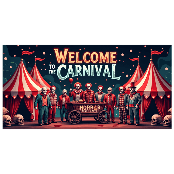 Carnival Welcome Banner Circus Clown Elephant Balloons Tent Backdrop ...