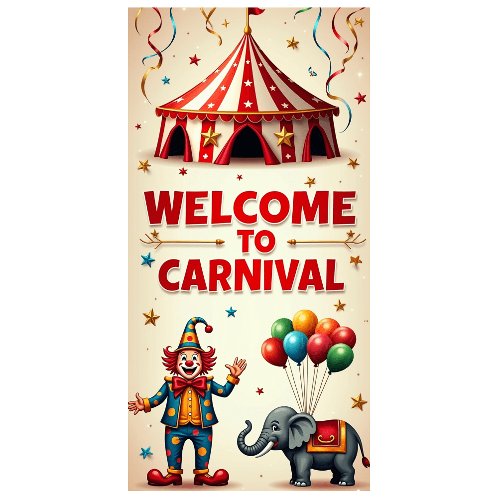 Carnival Welcome Banner Circus Clown Elephant Balloons Tent Backdrop ...