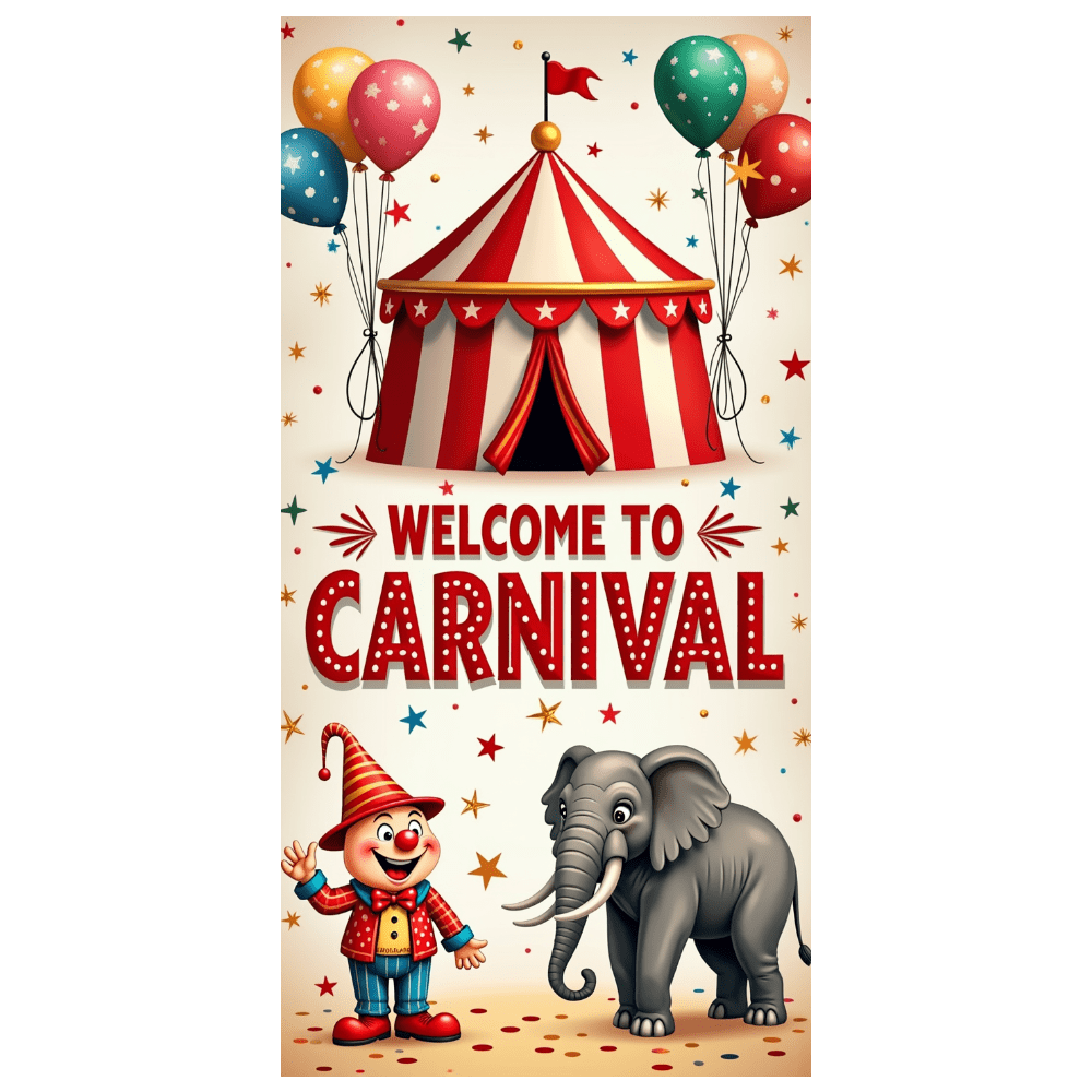 Carnival Welcome Banner Circus Clown Elephant Balloons Tent Backdrop ...