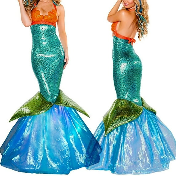 Carnival WoMens Mermaid Long Dress Sequined Roleplay Performance ...