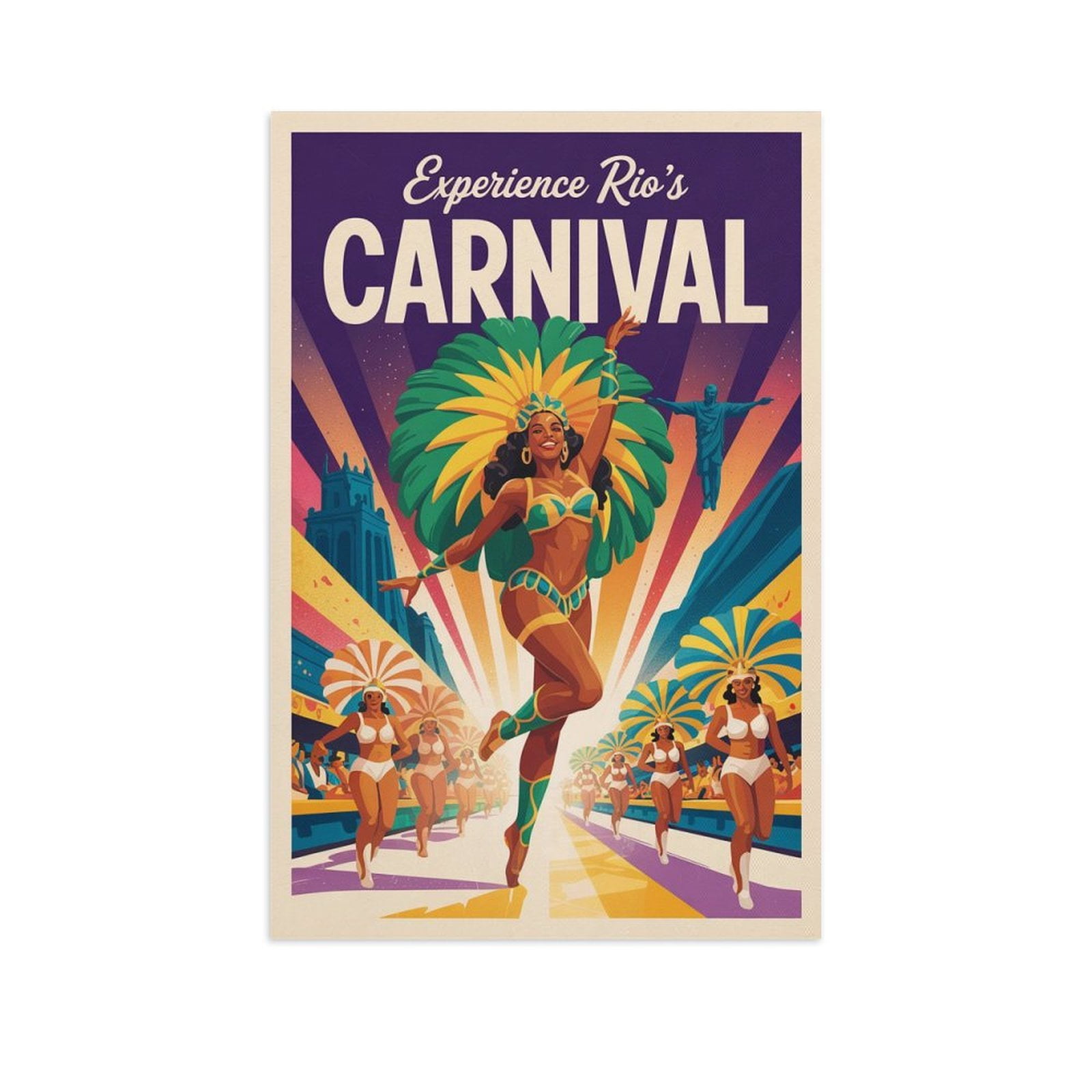 Carnival in Rio Retro Poster Vintage Brazil Tourism with Dance ...