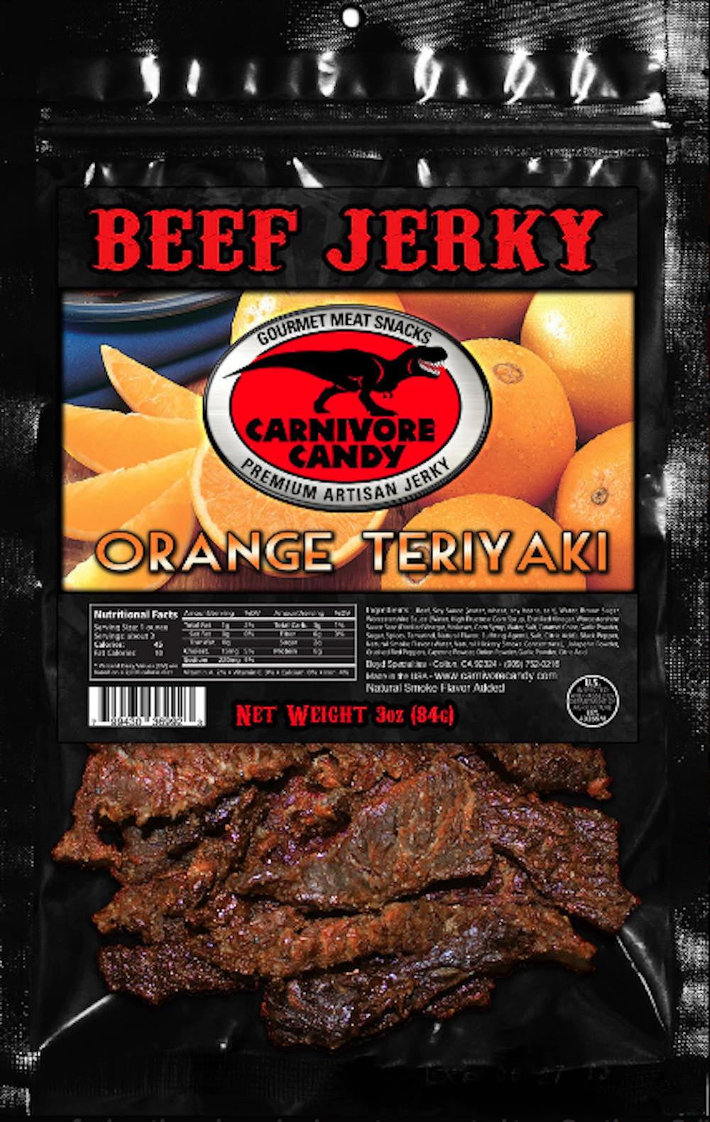 Carnivore Candy Beef Jerky Three Pack (Three 3oz Bags) (Orange Teriyaki ...