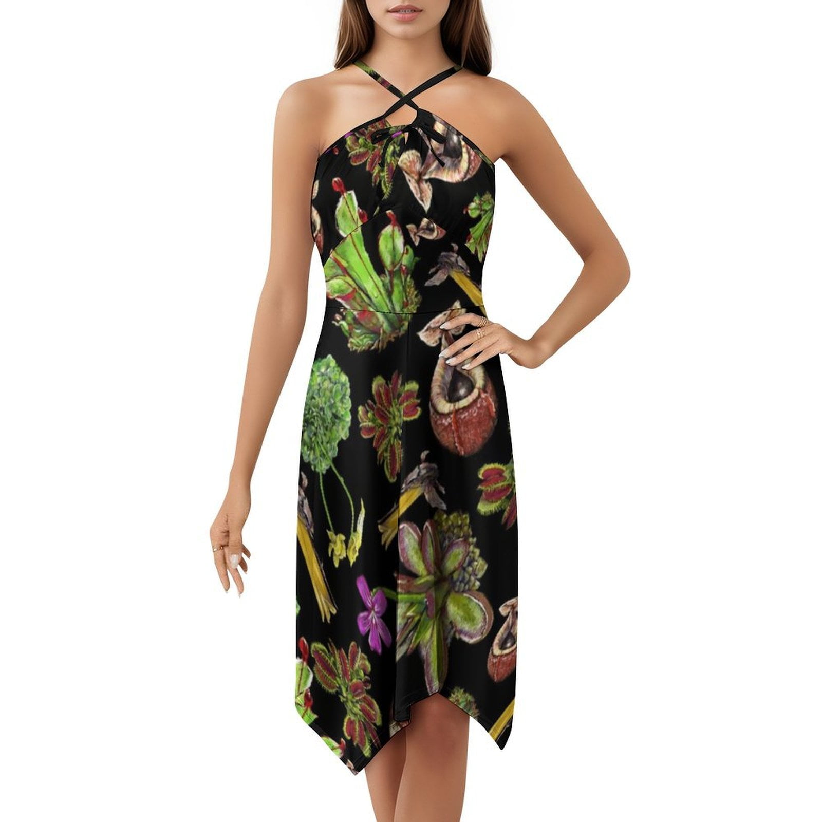 Carnivorous Plants Black Background Dress Elegant Party Dresses Evening Dresses Women Dress Long ...