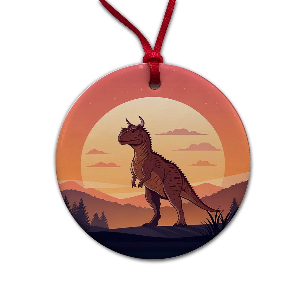 Carnotaurus Sunset Dinosaur Christmas Tree Holiday Round Ceramic ...