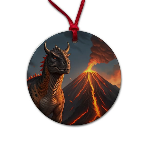 Carnotaurus Volcano Dinosaur Christmas Tree Holiday Round Ceramic ...