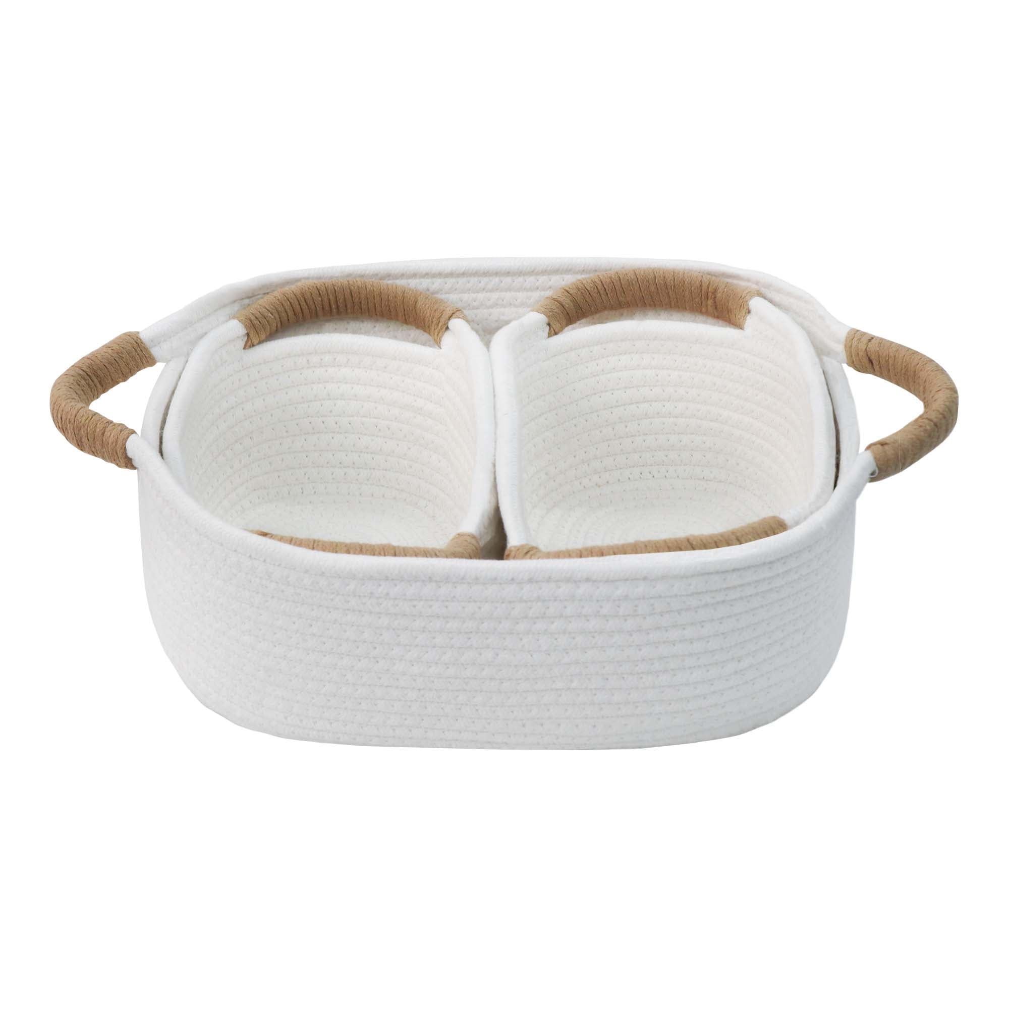 Caroeas 3-Piece Small Cotton Rope Basket, Woven Storage Basket Set ...