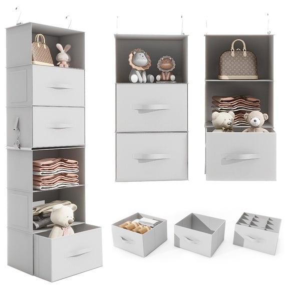 Caroeas Hanging Closet Organizer, 6-Shelf with 3 Removable Drawers and ...