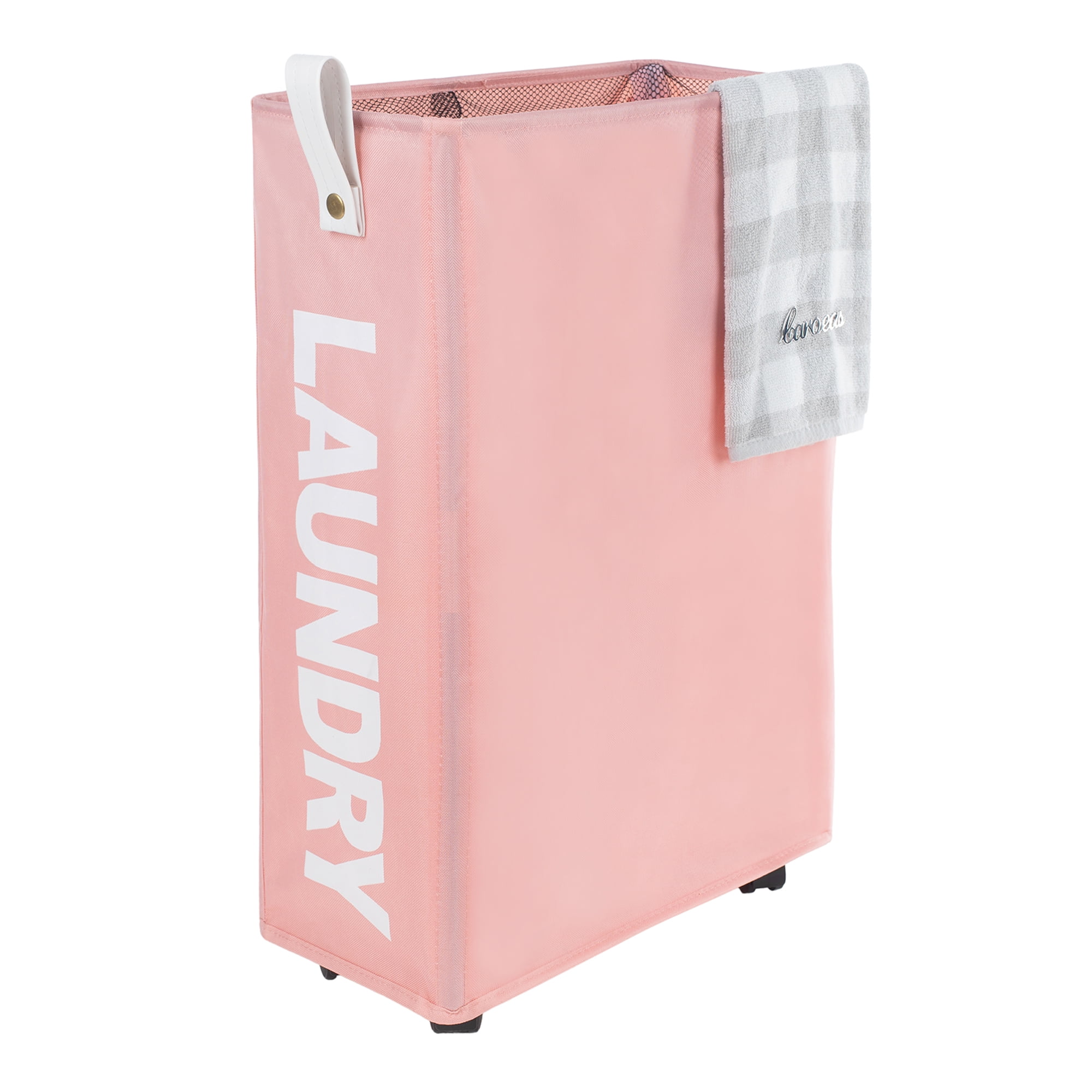 Caroeas Slim Laundry Basket on Wheels, Foldable Narrow Hamper ...