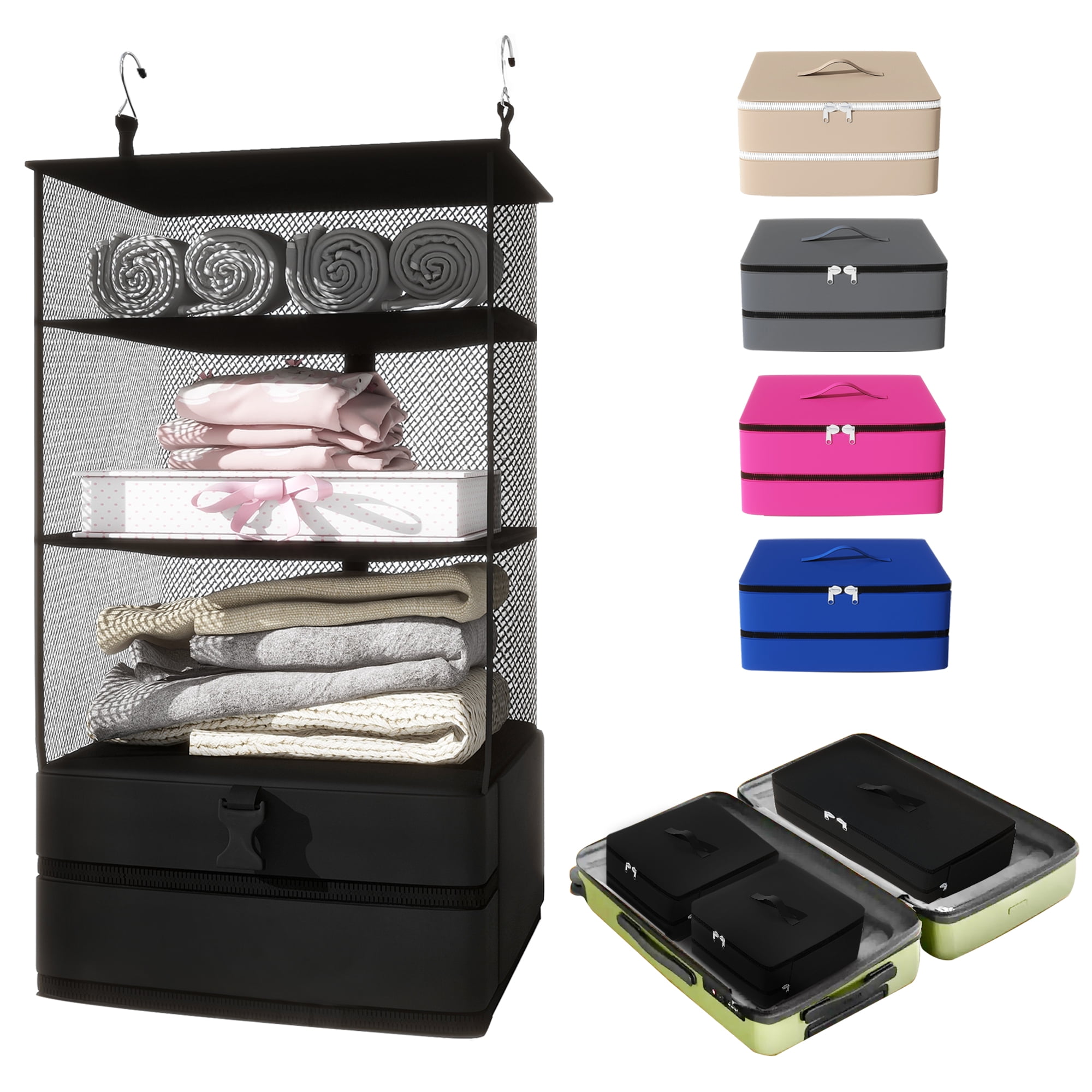Caroeas X-Large Portable Hanging Travel Shelves, Packing Cube Organizer ...