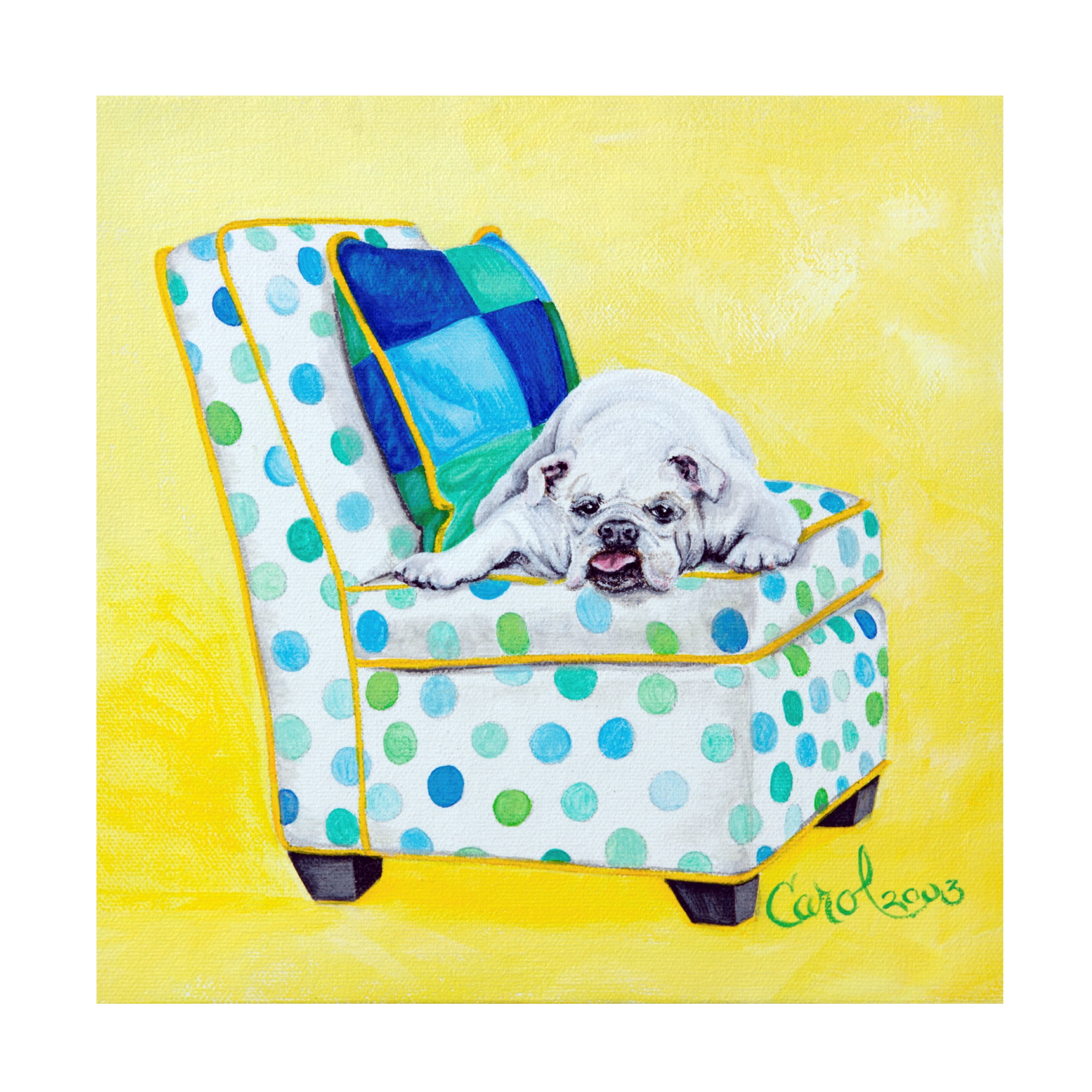 Carol Dillon 'Bulldog on Polka Dots' Canvas Art - Walmart.com