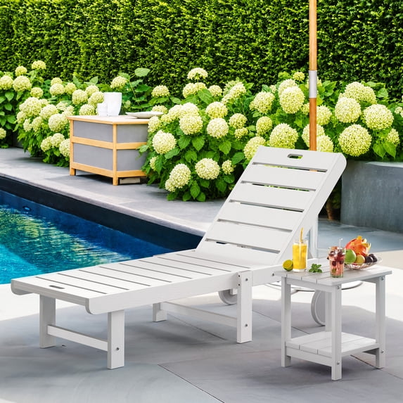 Carolayne Outdoor Reclining Chaise Set with Table, 2-Pcs Lounge Chairs ...