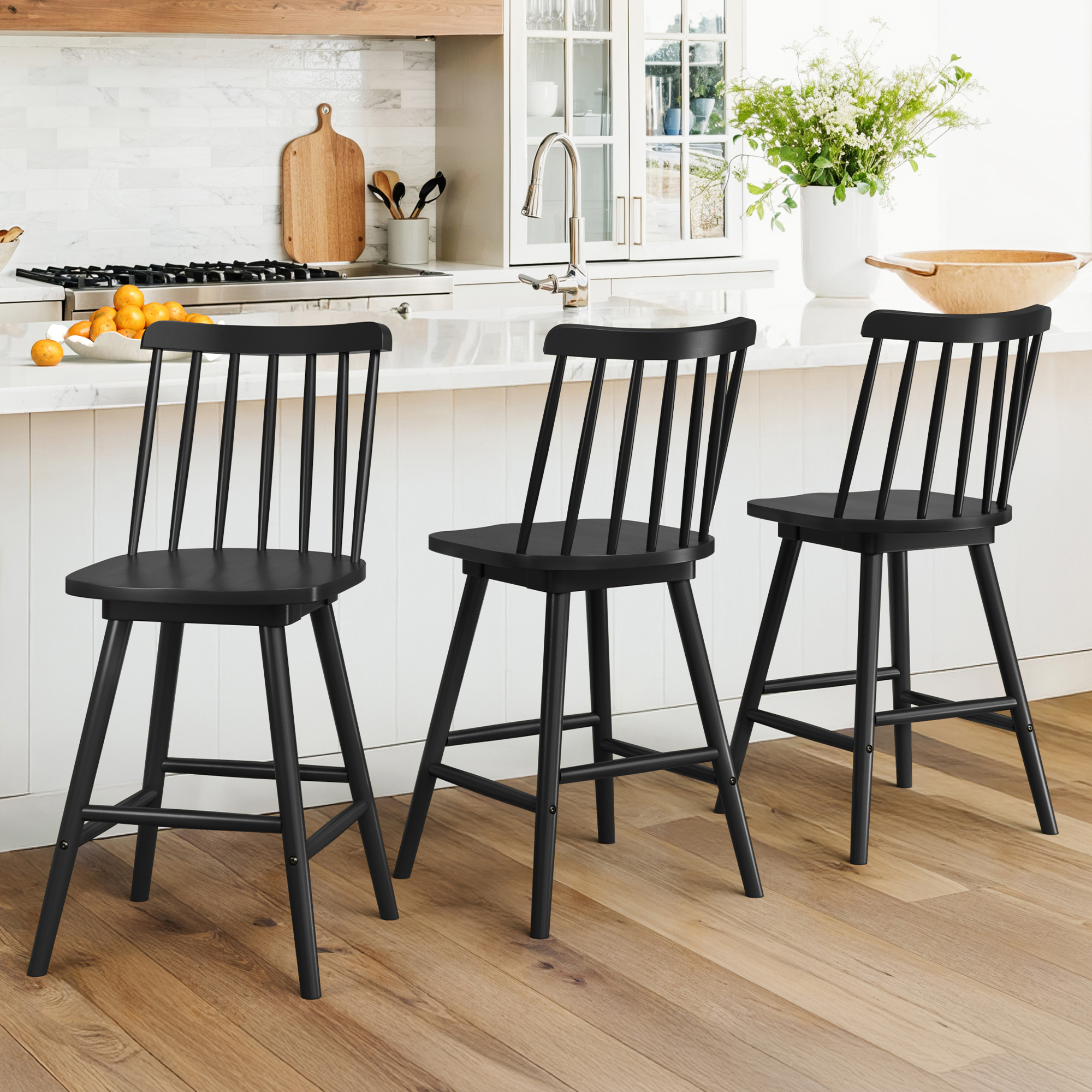 Carolayne Set of 3 Swivel Bar Stools, 24'' Counter Height Wooden Seat ...