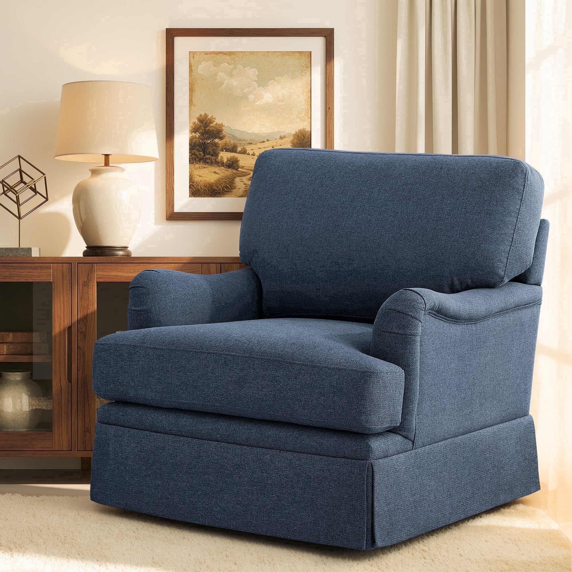 Carolayne 360°Swivel Accent Chair, Upholstered Chenille Armchair with ...