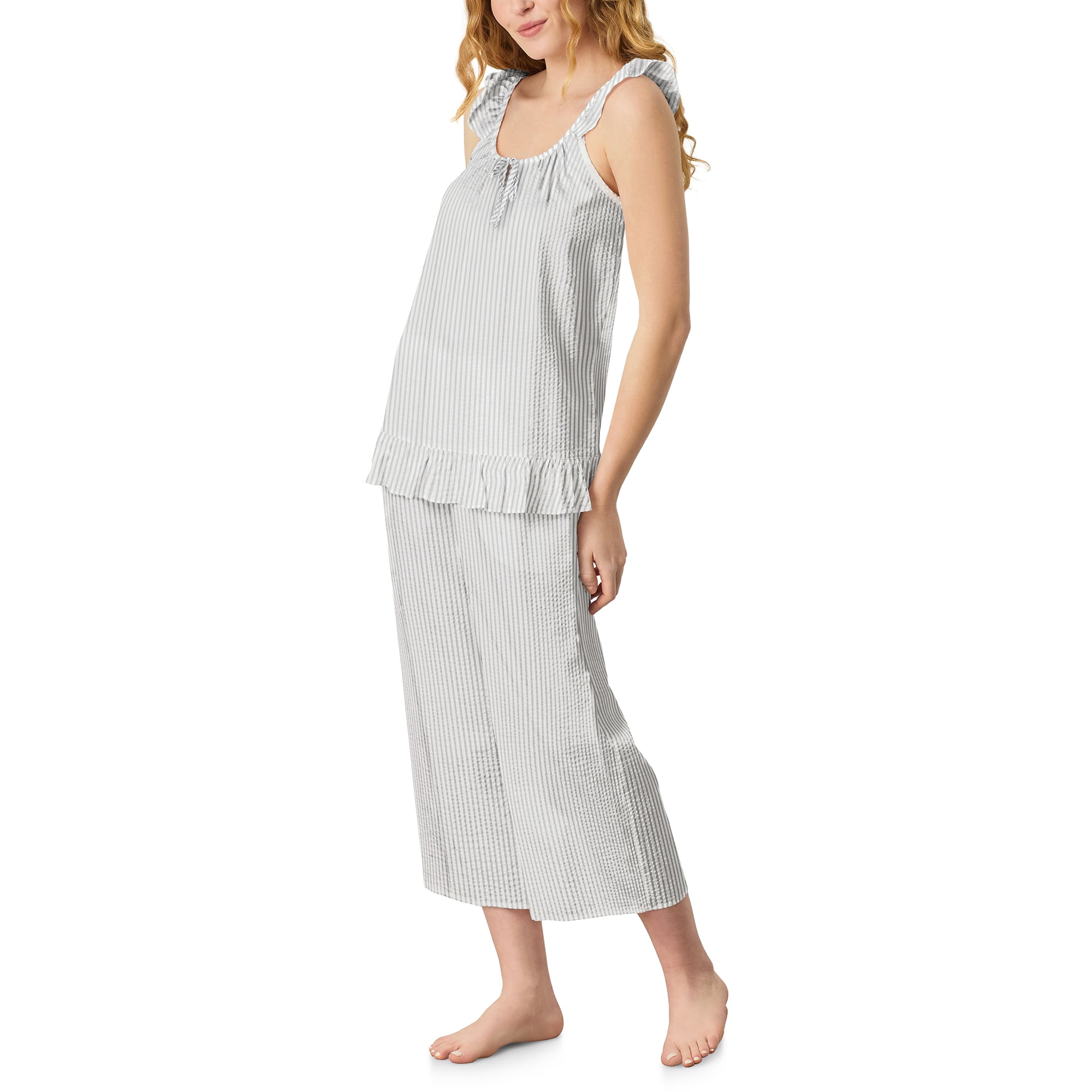 Carole Hochman Cotton-Blend Woven Seersucker Culotte Pajama Set ...