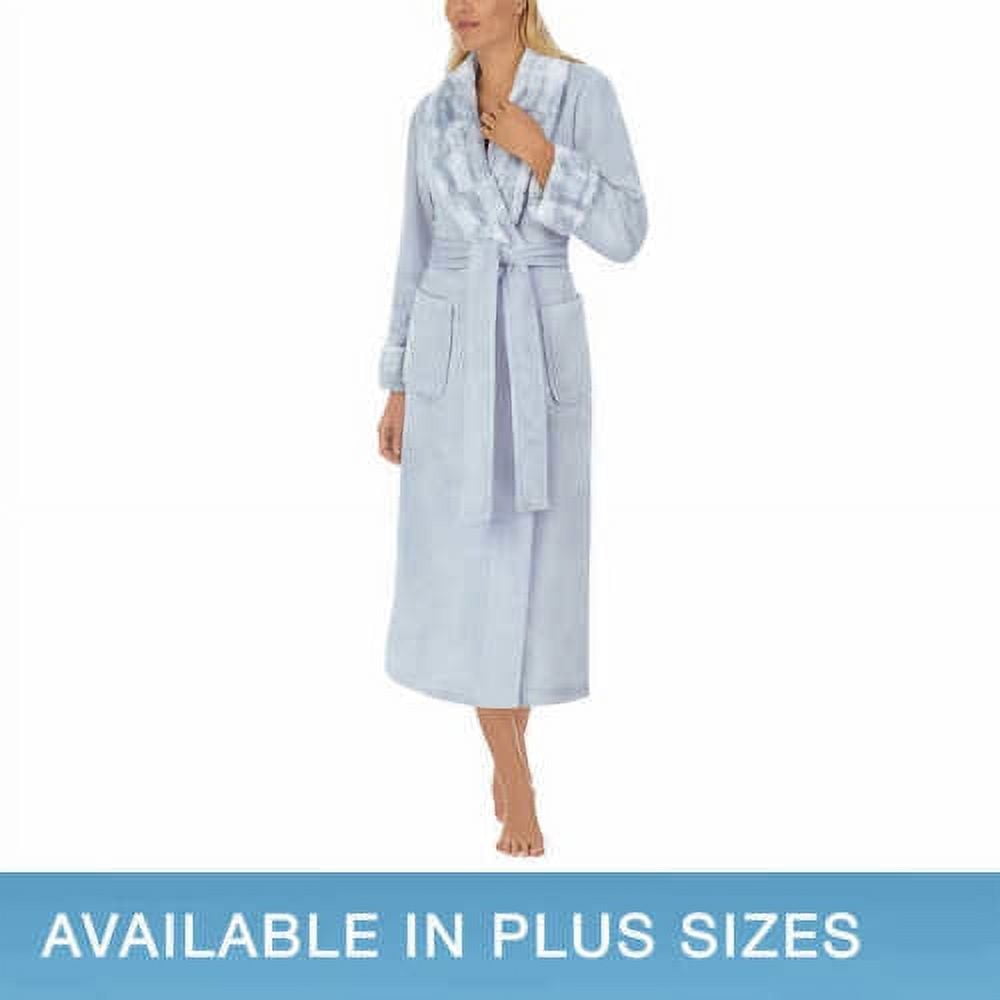 Carole Hochman Women's Blue Long Plush Wrap Robe with Faux Fur Pockets ...