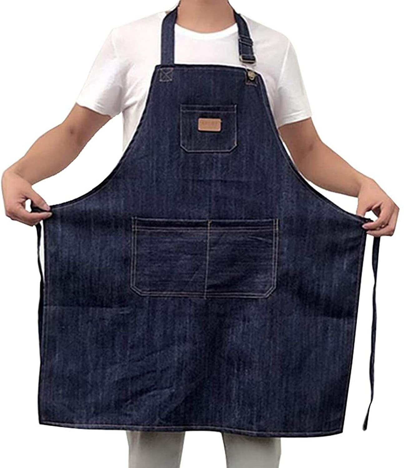 Carolily Finery Adjustable Denim Apron with Pockets, Unisex, Cooking ...