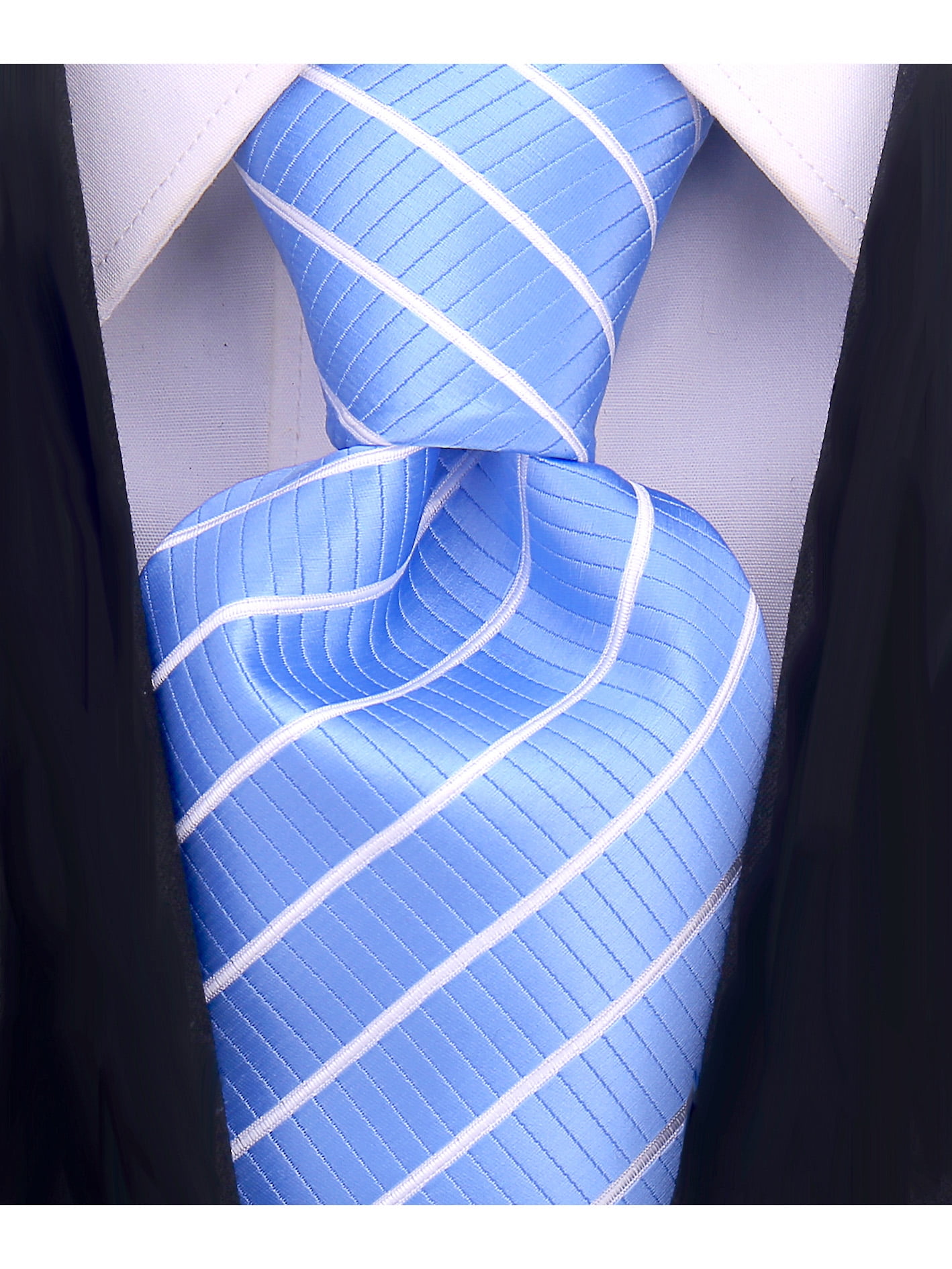 Carolina Blue Necktie - Jacquard Woven Striped Tie - Blue & White ...