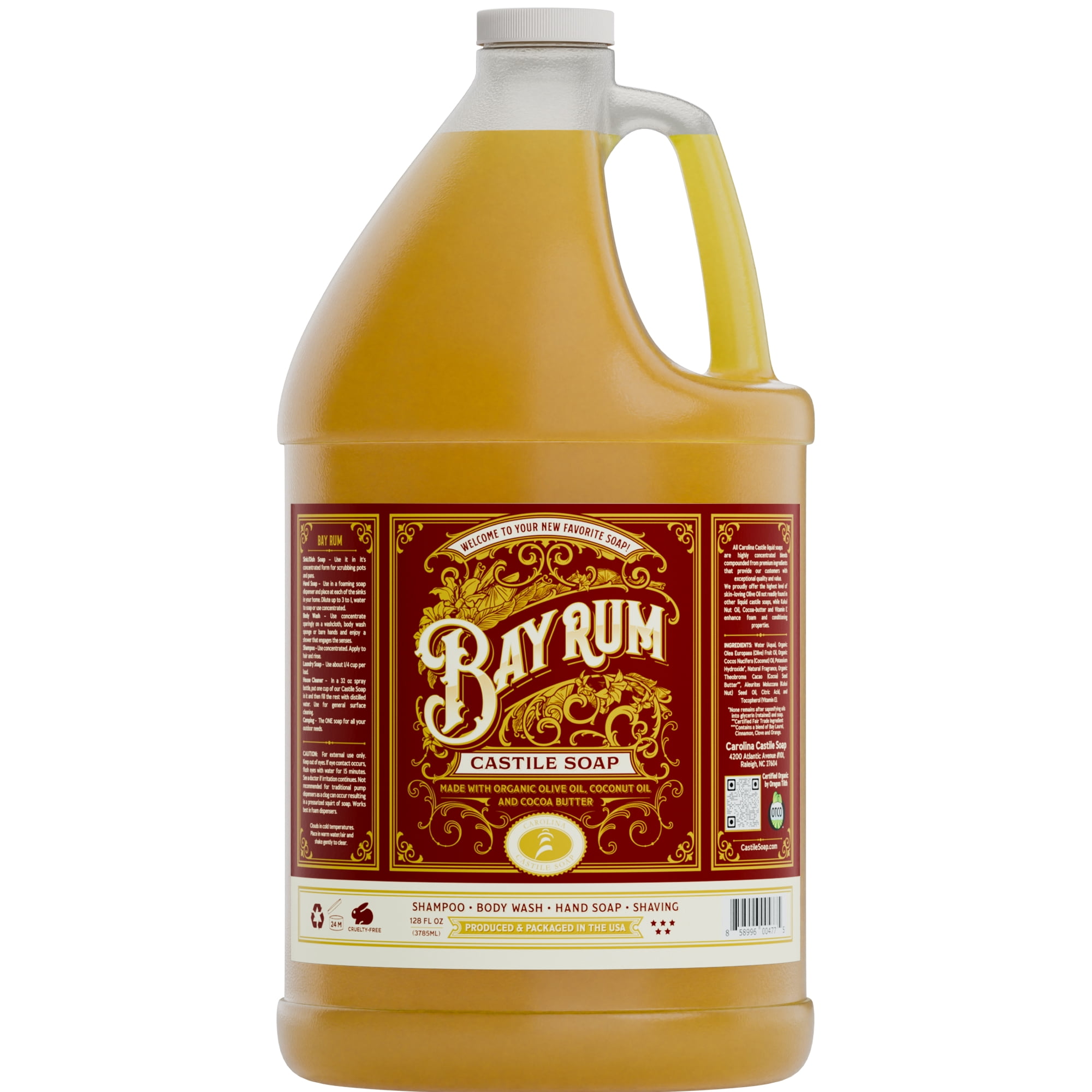 Carolina Castile Soap Bay Rum Scent – Certified Organic Base, High ...