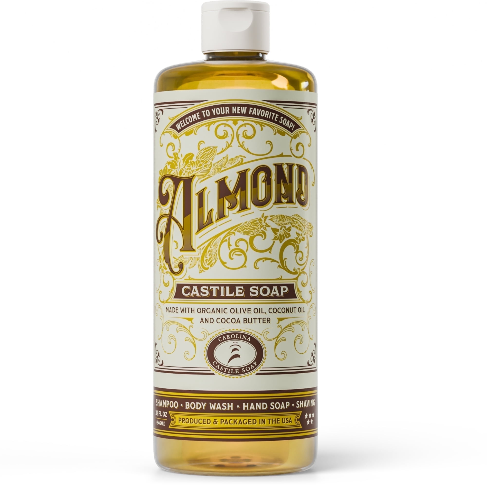Carolina Castile Soap Liquid with Organic Cocoa Butter, Almond, 32 oz ...