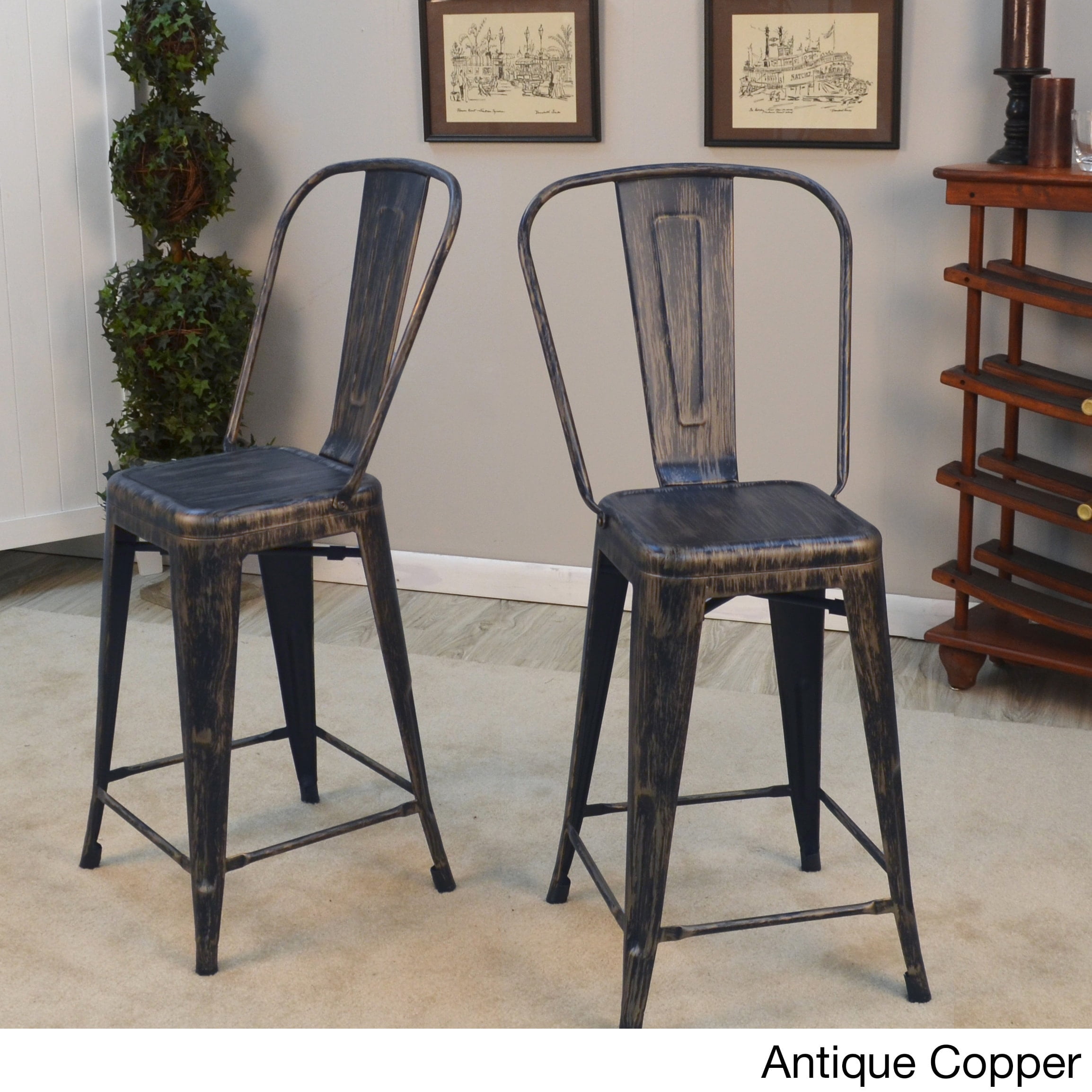 Carolina Chair and Table Tabbart Metal Stools (Set of 2) Slat Copper ...