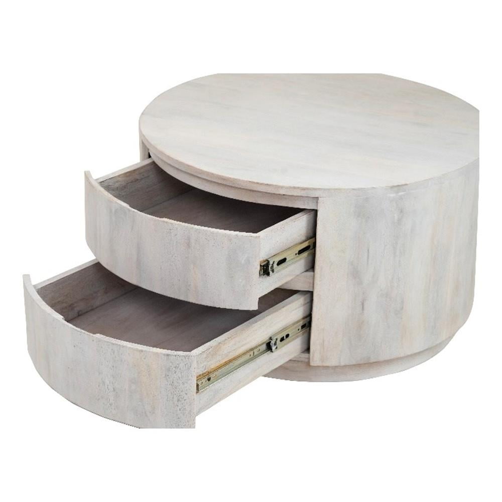 Carolina Classics Christa 2-Drawer Round Wood Coffee Table in Whitewash ...