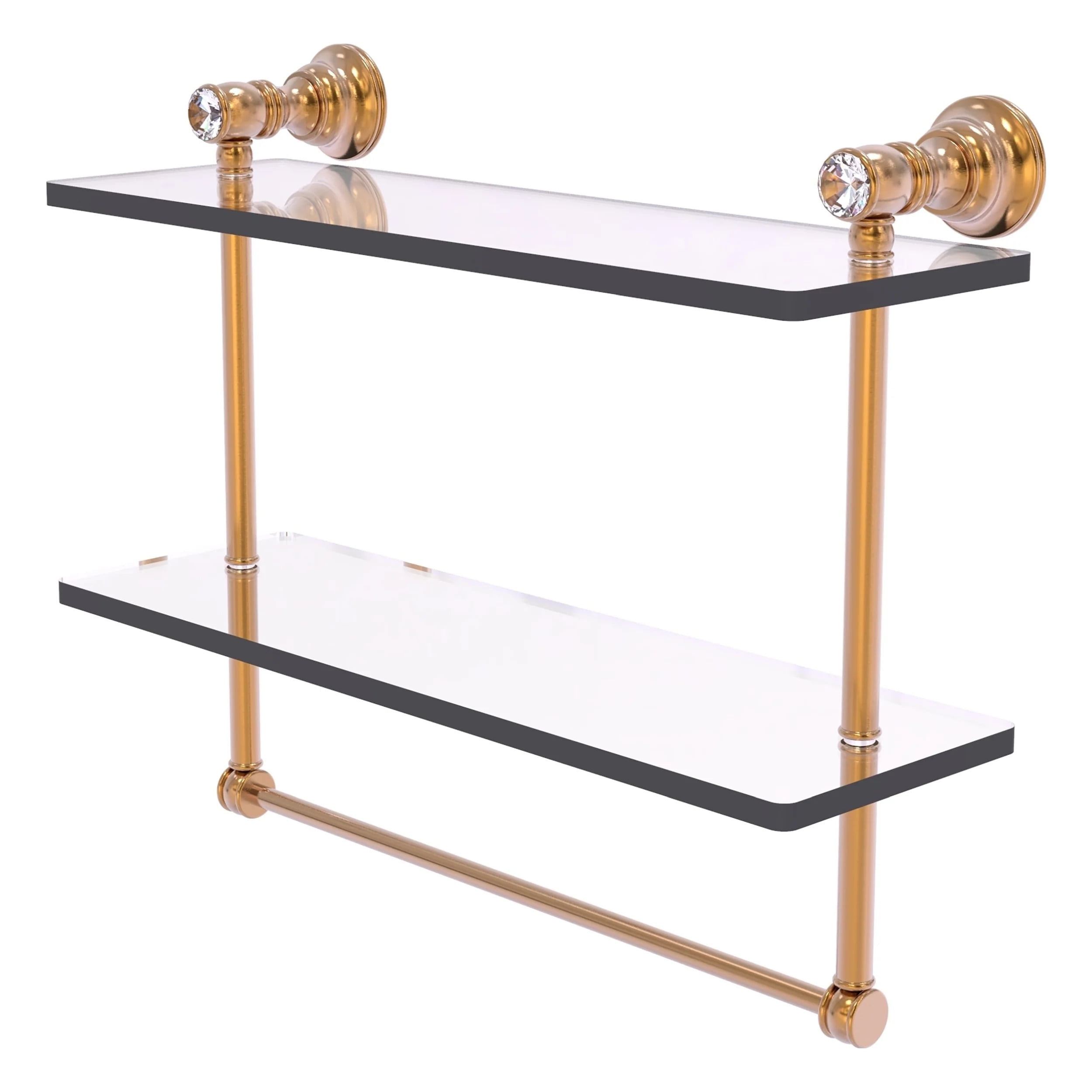 Carolina Crystal Collection Double Glass Shelf with Towel Bar - Brushed ...
