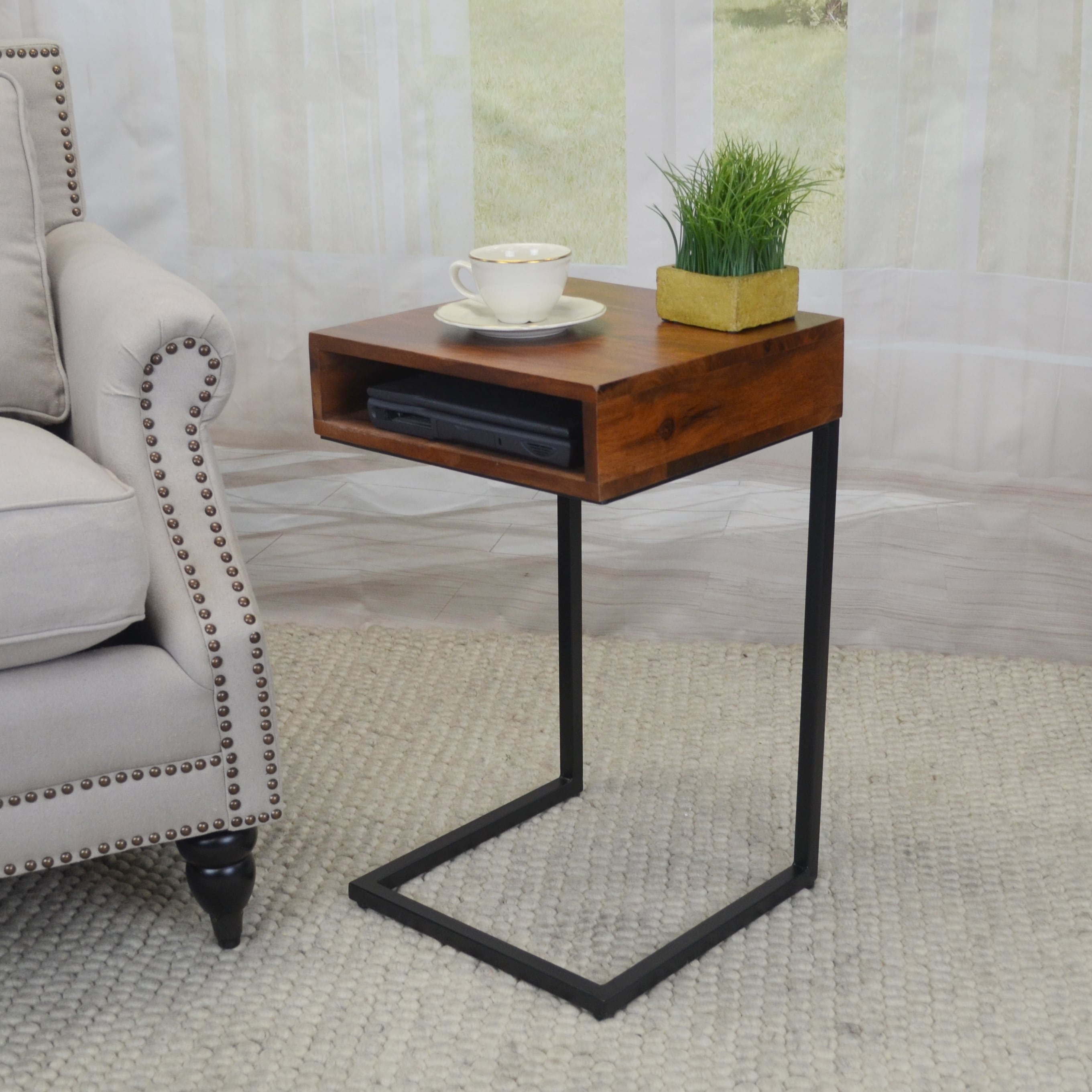 Carolina Living Dashiel Cubby C-Form Table - Chestnut/Black - Walmart.com