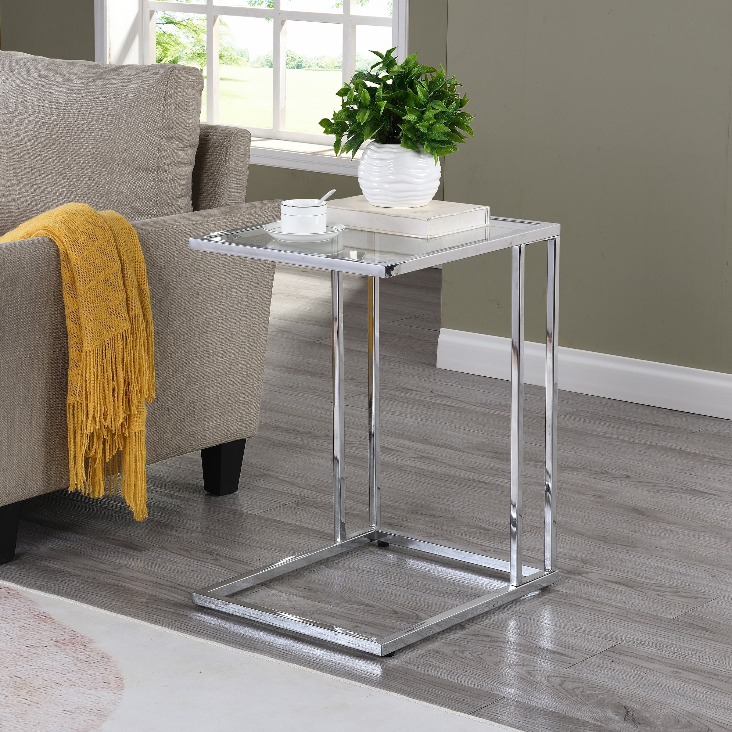 Carolina Living Gideon Glass Top C Table Chrome Chrome Finish - Walmart.com