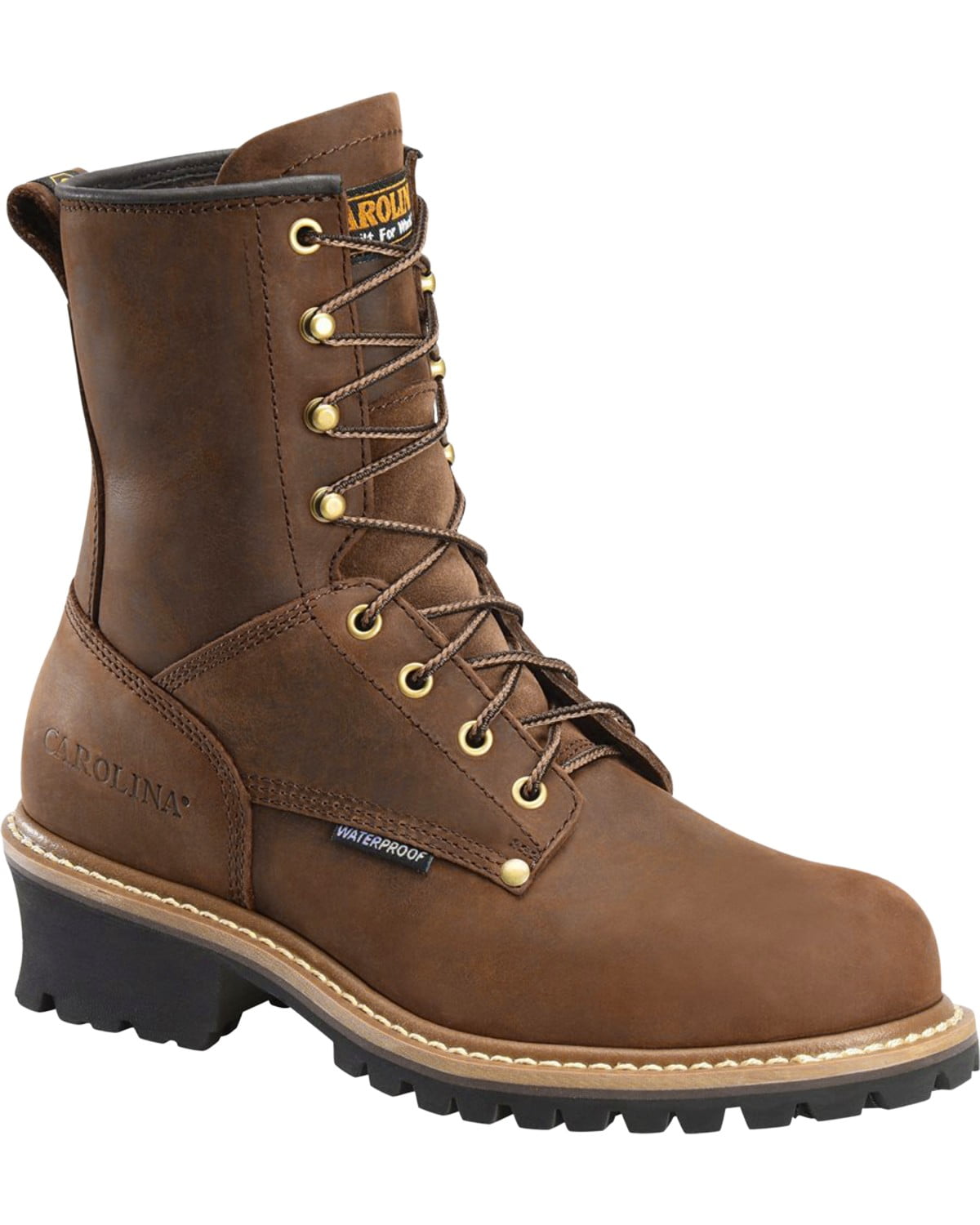 Carolina Men's 8" Waterproof Logger Boot Round Toe Brown 12 EE US ...