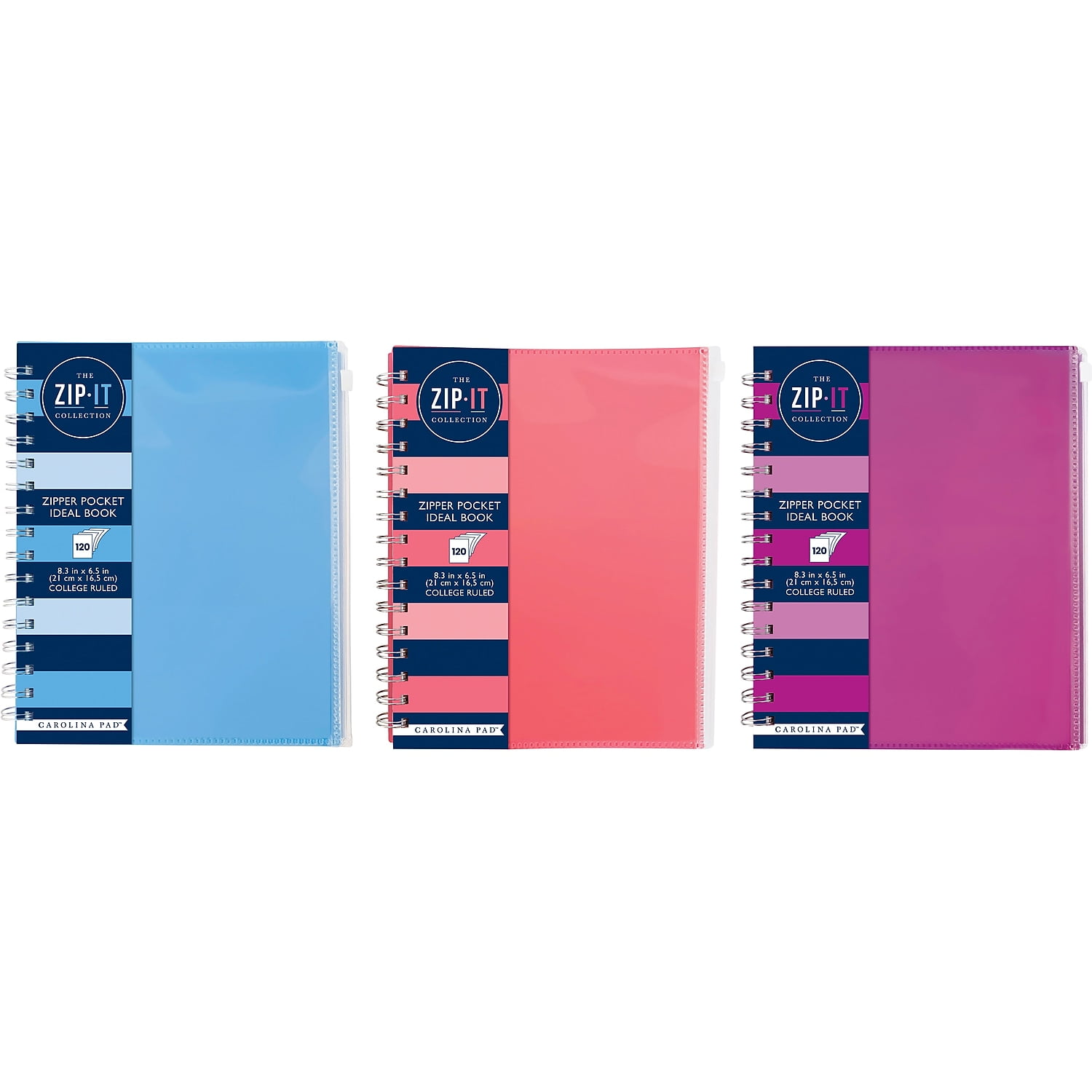 Carolina Pad Zip-It Professional Notebooks 7" x 8.75" College Ruled 120 ...