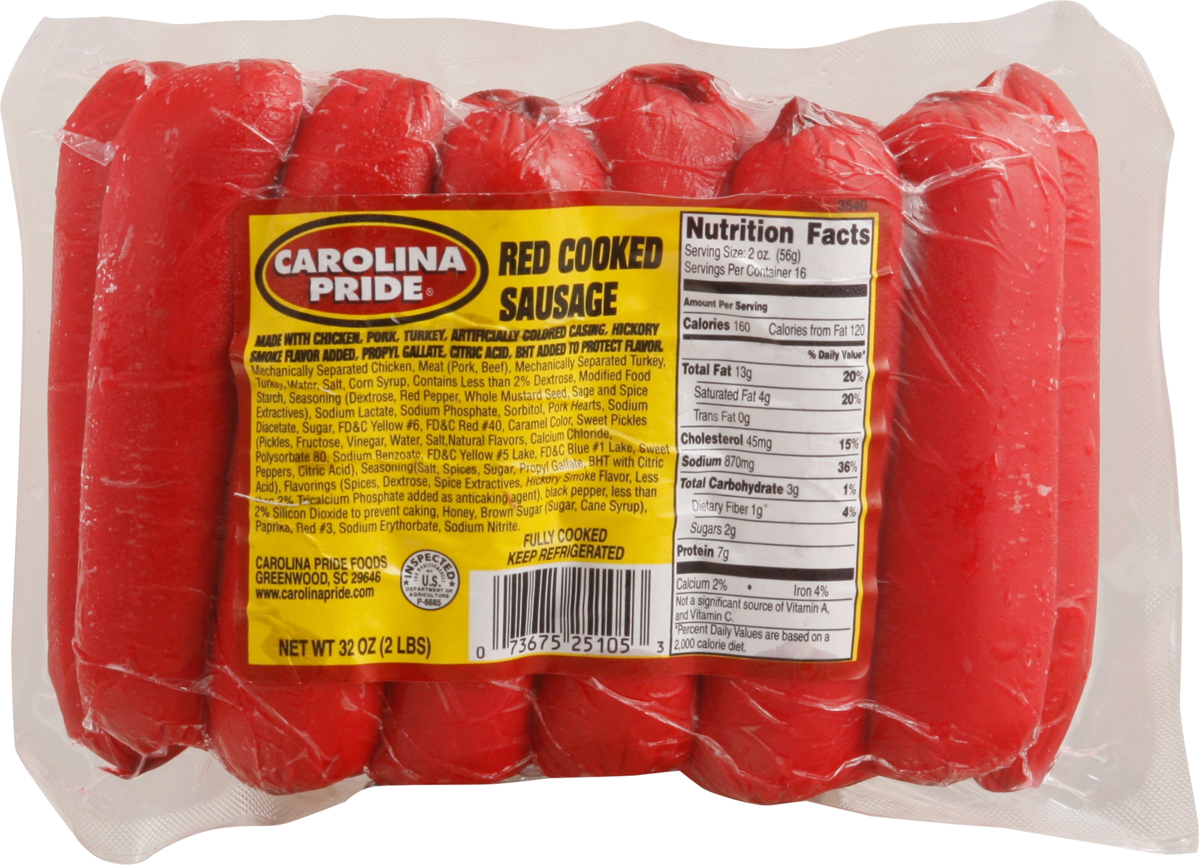 Carolina Pride Cooked Red Sausage, Chicken & Pork, 32 oz Pack – Heat ...