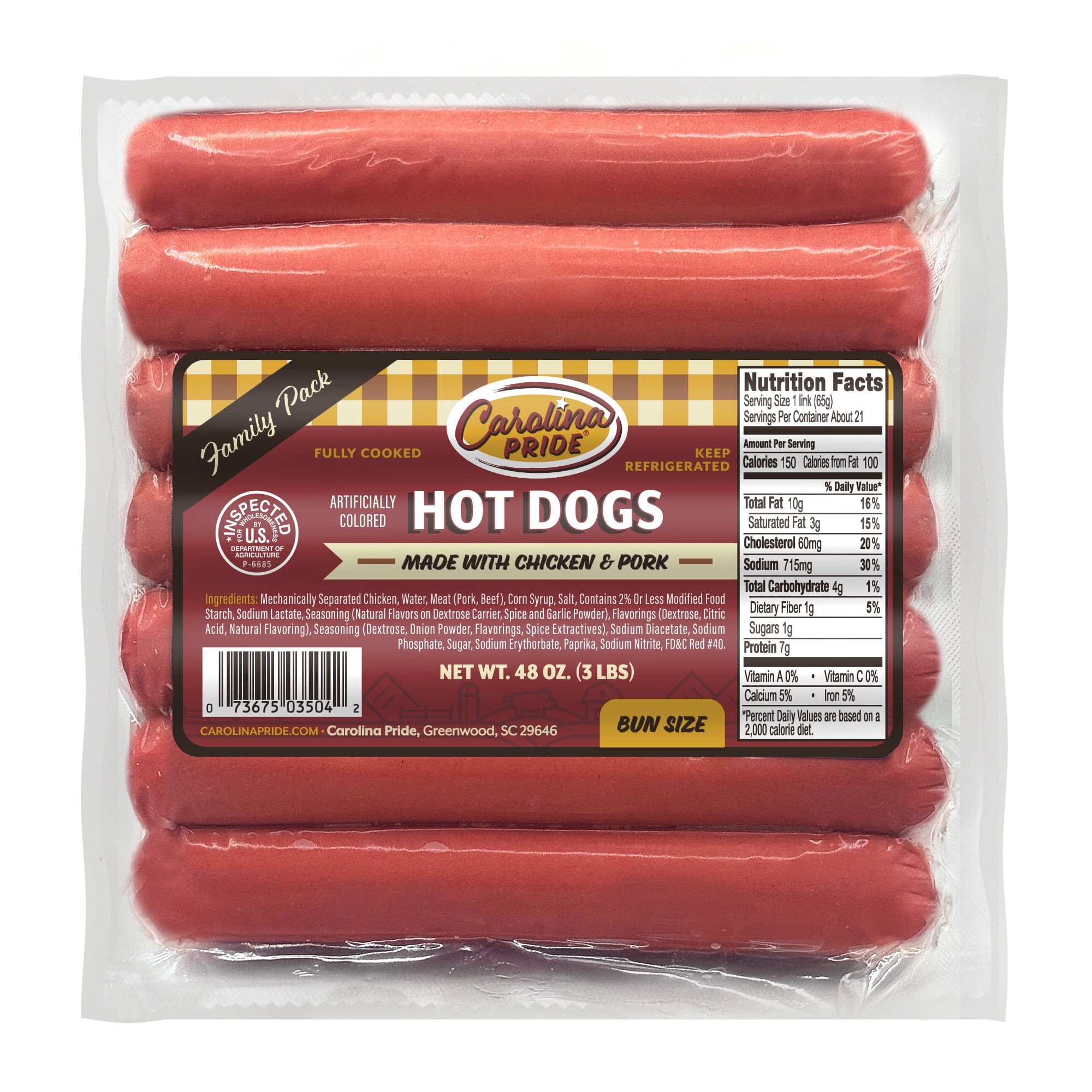 Carolina Pride Red Hot Dogs Family Pack, 48 oz – Ready to Heat and ...