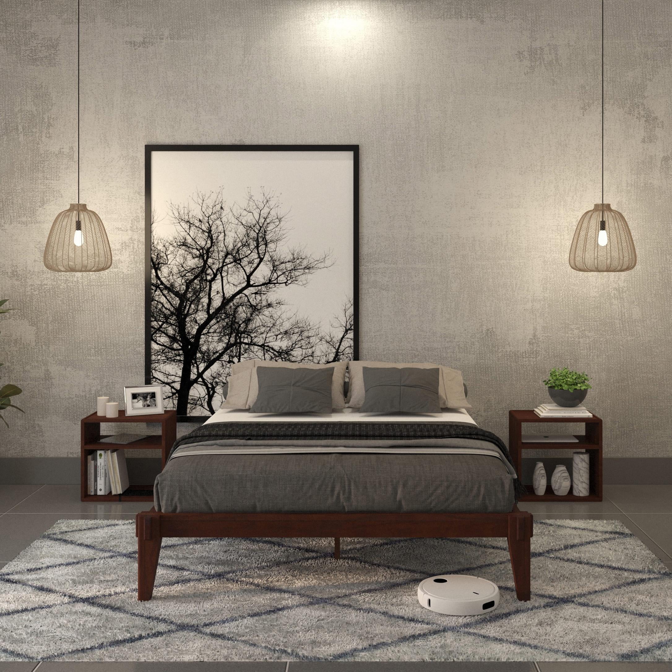 BME Caroline Queen Size Natural Solid Wood Bed Frame, 14" Platform, No ...