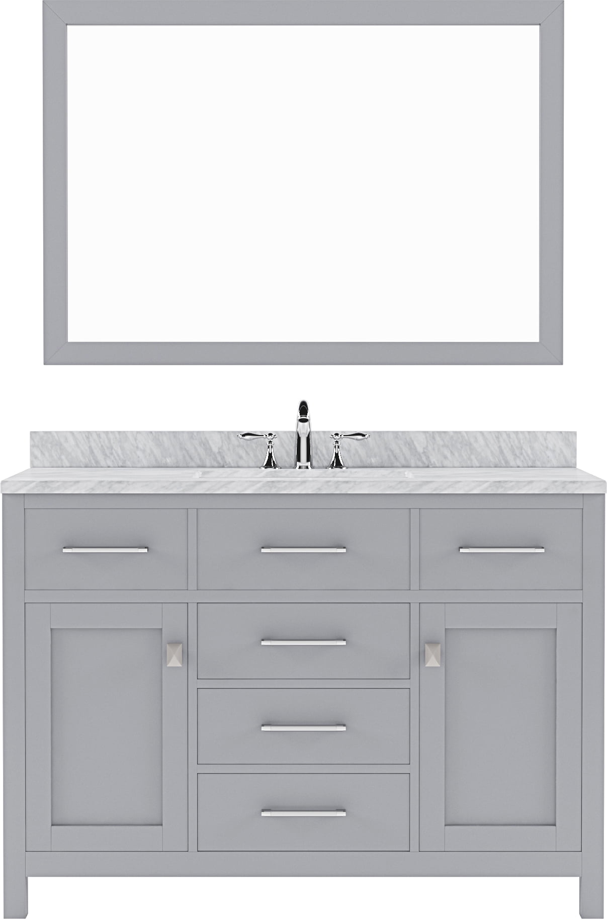 Caroline 48" Single Bath Vanity in Gray with White Marble Top and Round ...