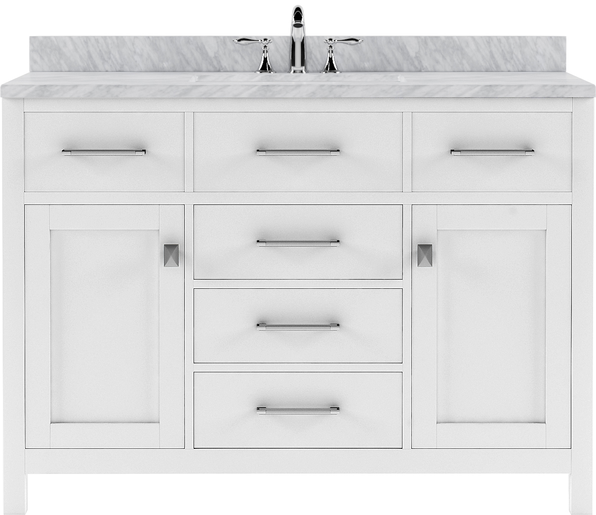 Caroline 48" Single Bath Vanity in White with White Marble Top and ...